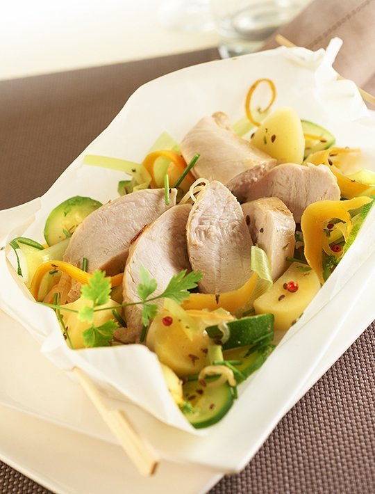 Mini-papillotes de dinde aux légumes et aux herbes - Recette Maître CoQ